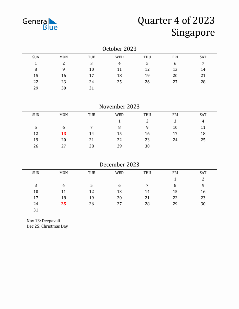 Quarter 4 2023 Singapore Calendar