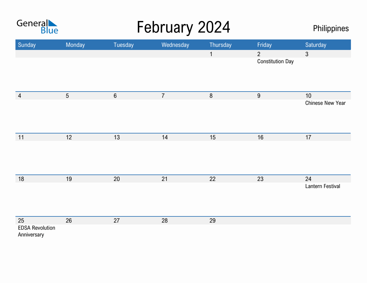 February 2024 Monthly Calendars with Philippines Holidays