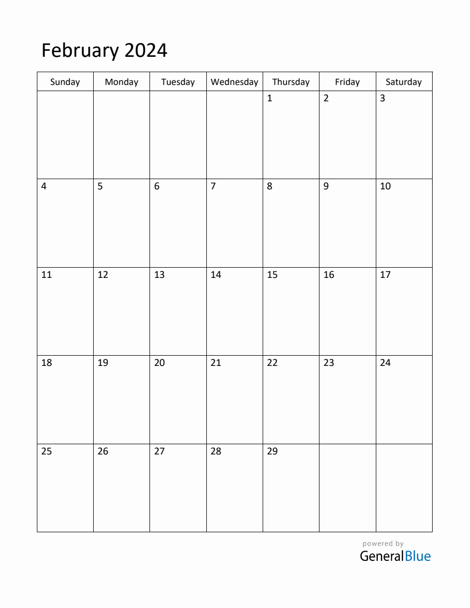 Editable February 2024 Monthly Calendar