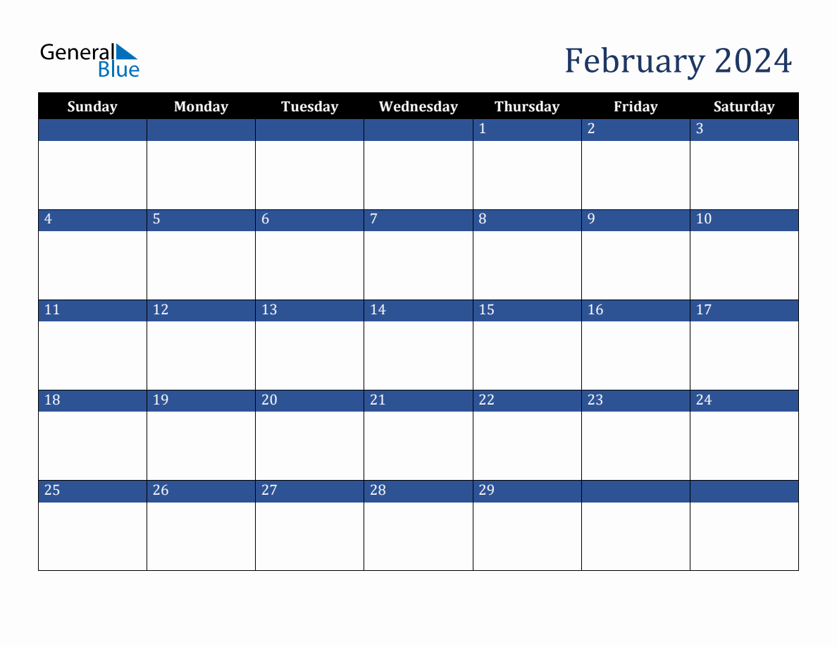 February 2024 Downloadable Calendar