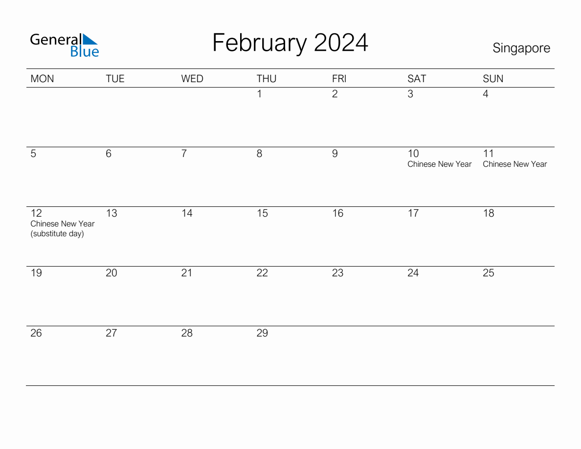 Printable February 2024 Monthly Calendar with Holidays for Singapore ...