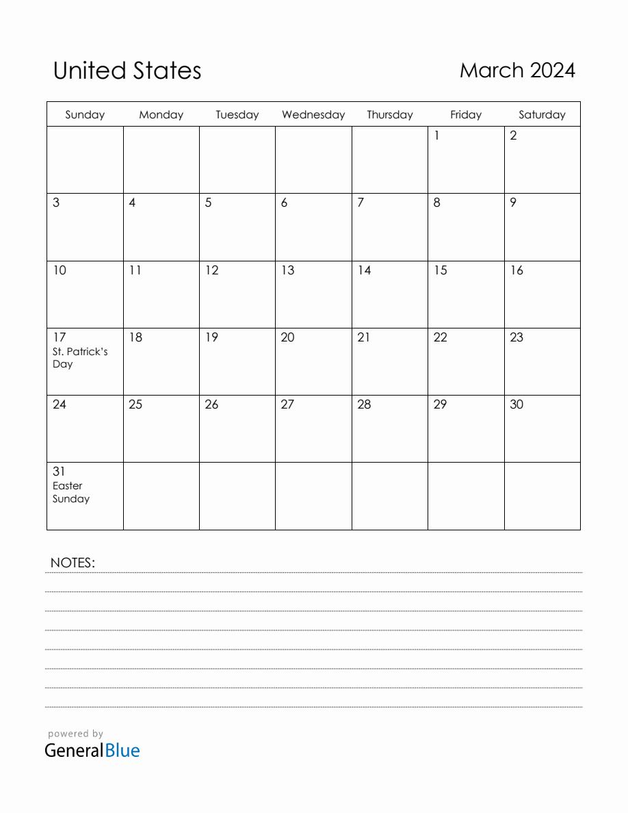 March 2024 United States Calendar with Holidays
