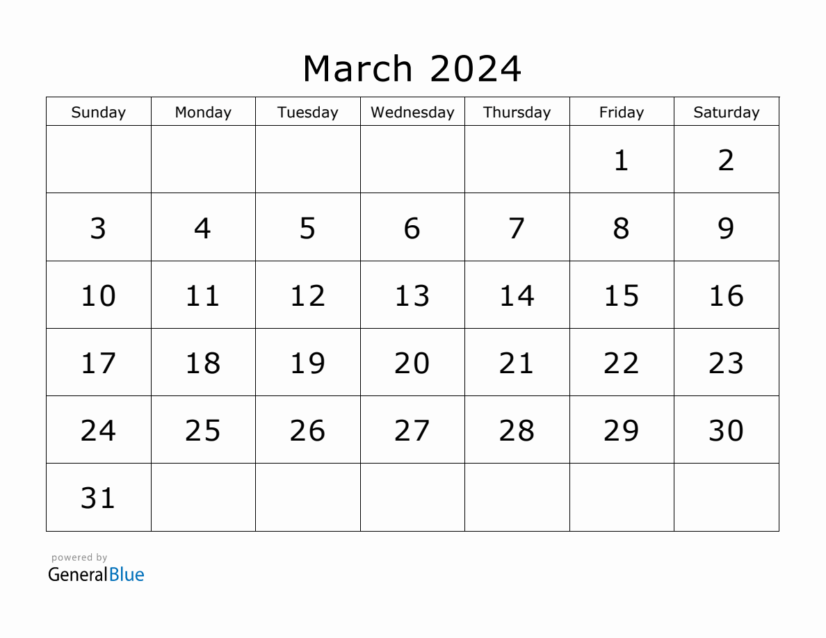 Printable March 2024 Calendar