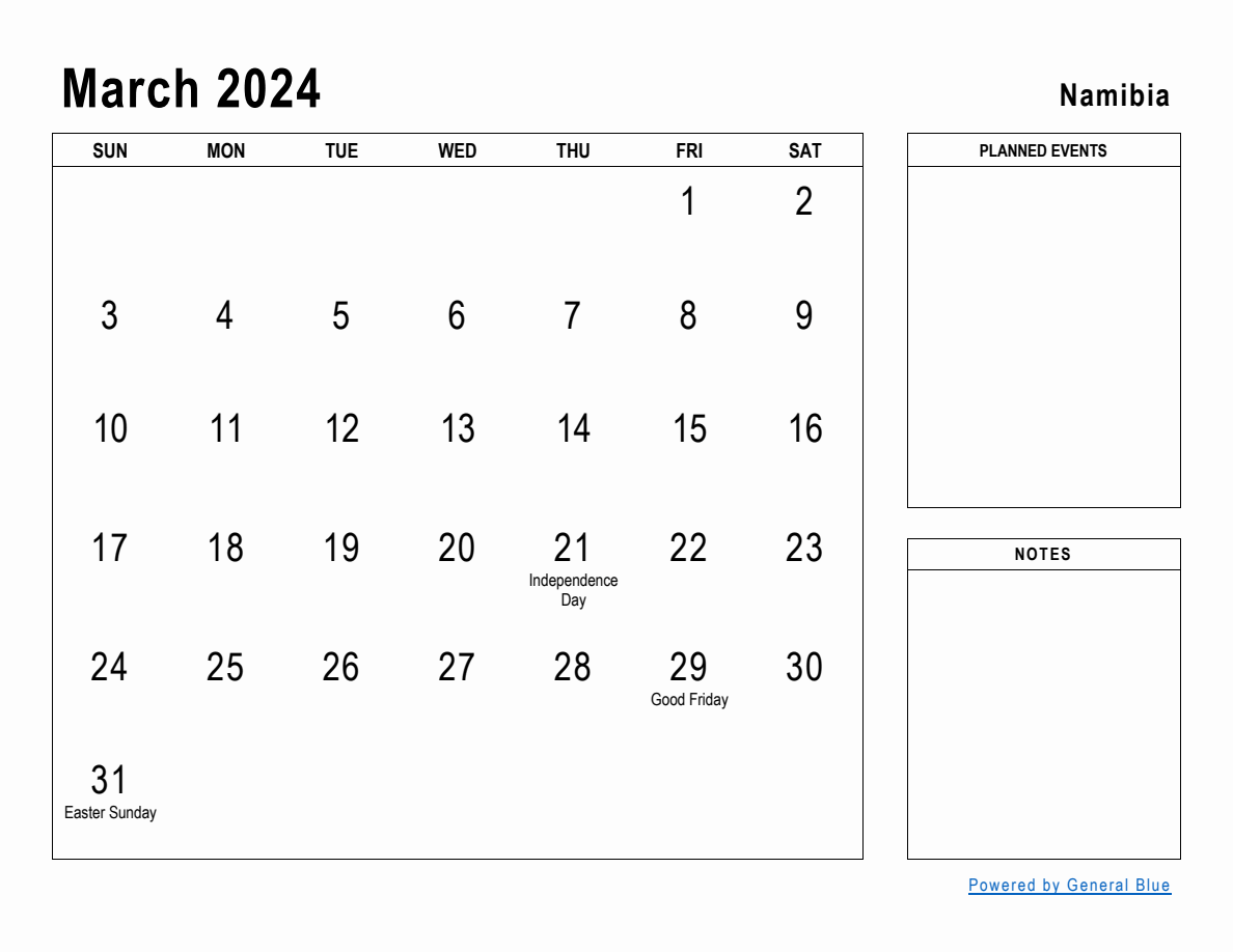 March 2024 Planner with Namibia Holidays