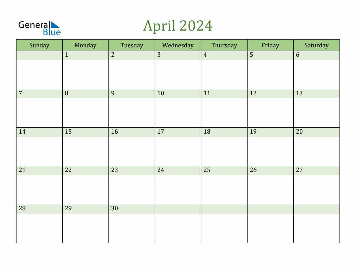 Fillable April 2024 Calendar