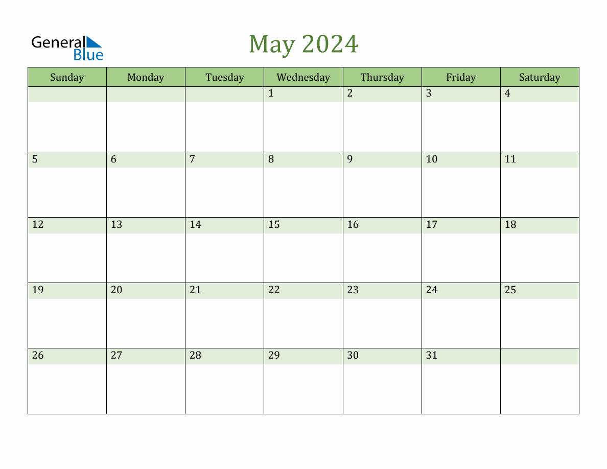 Fillable May 2024 Calendar