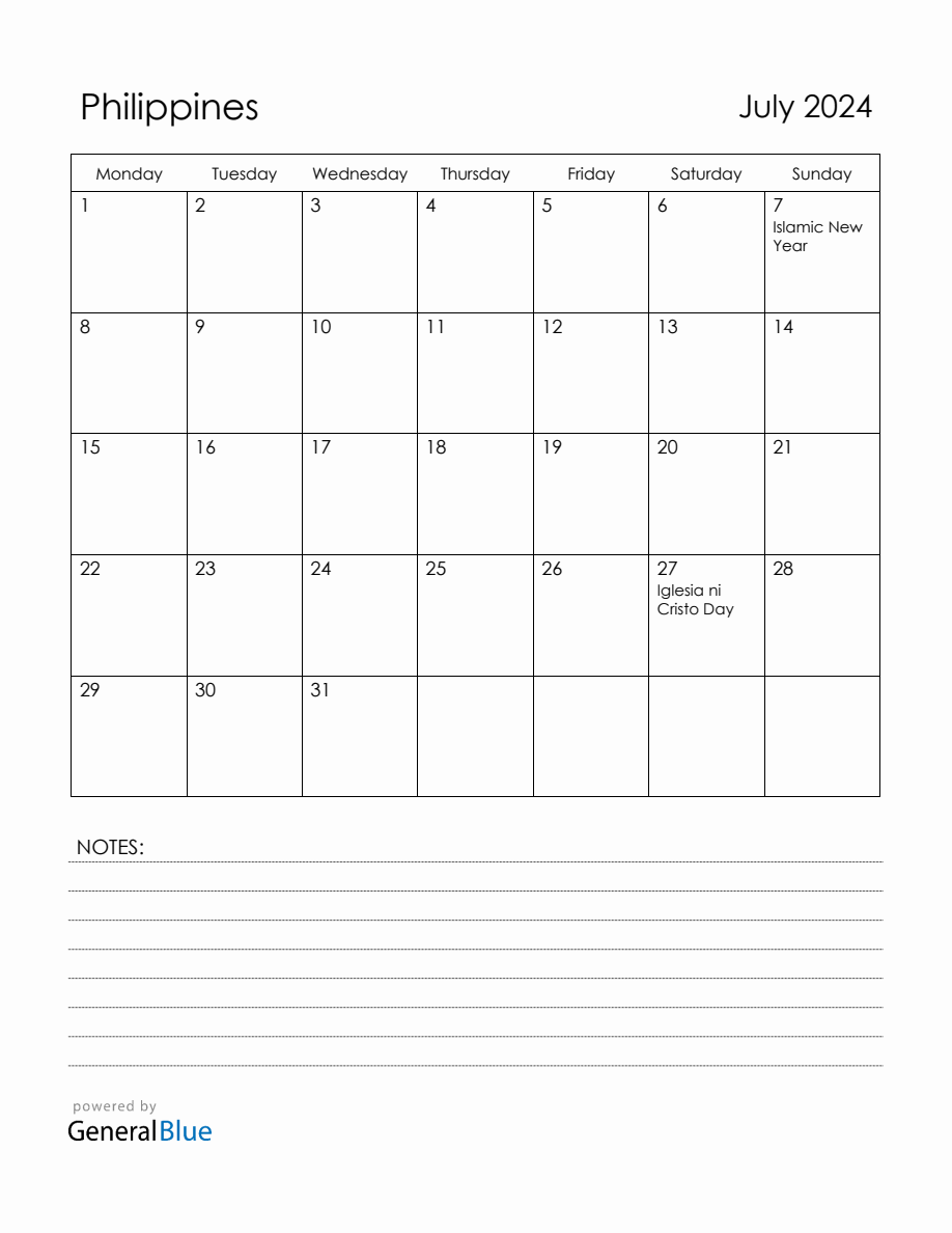 July 2024 Philippines Calendar with Holidays