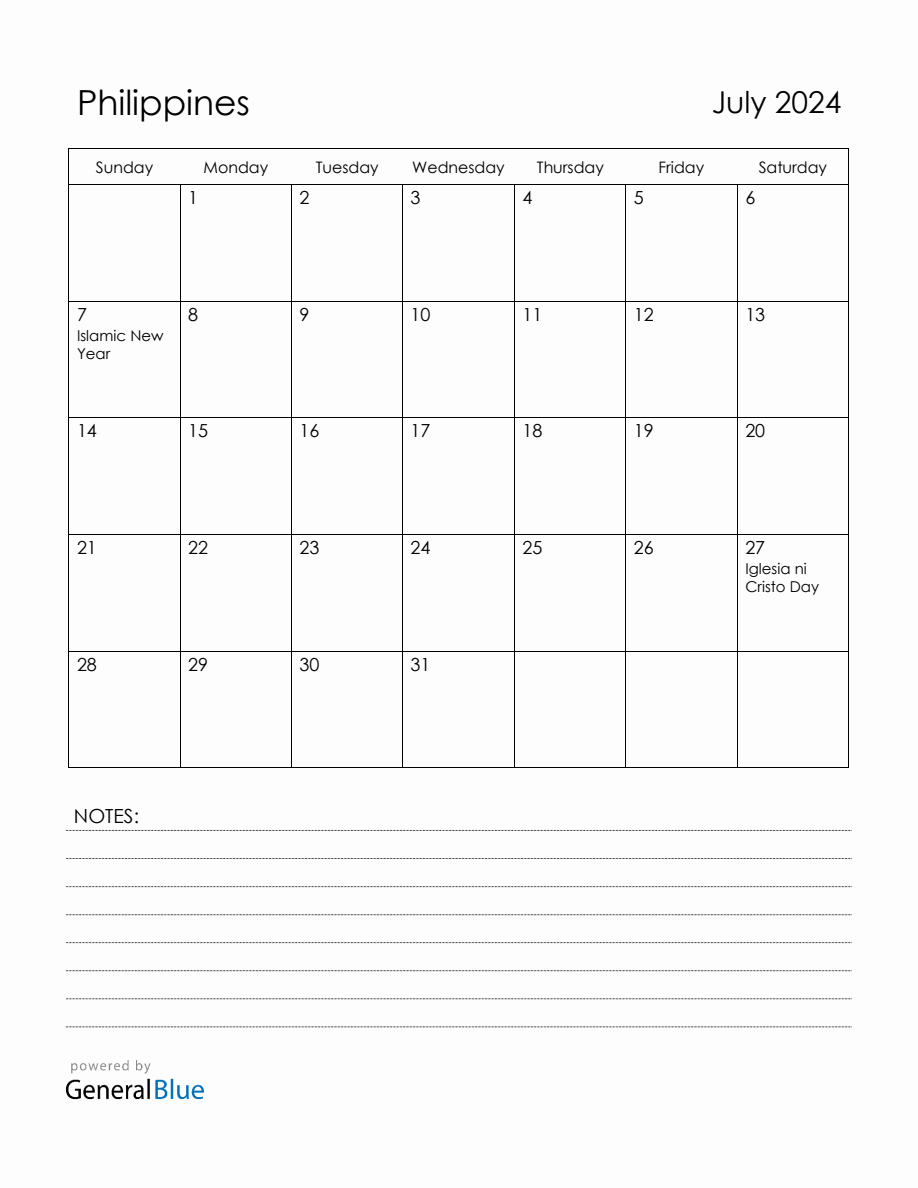 July 2024 Philippines Calendar with Holidays