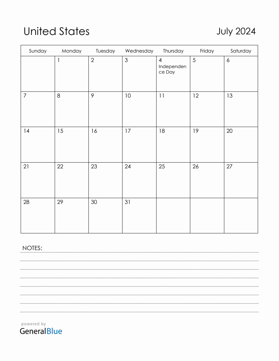 July 2024 United States Calendar with Holidays