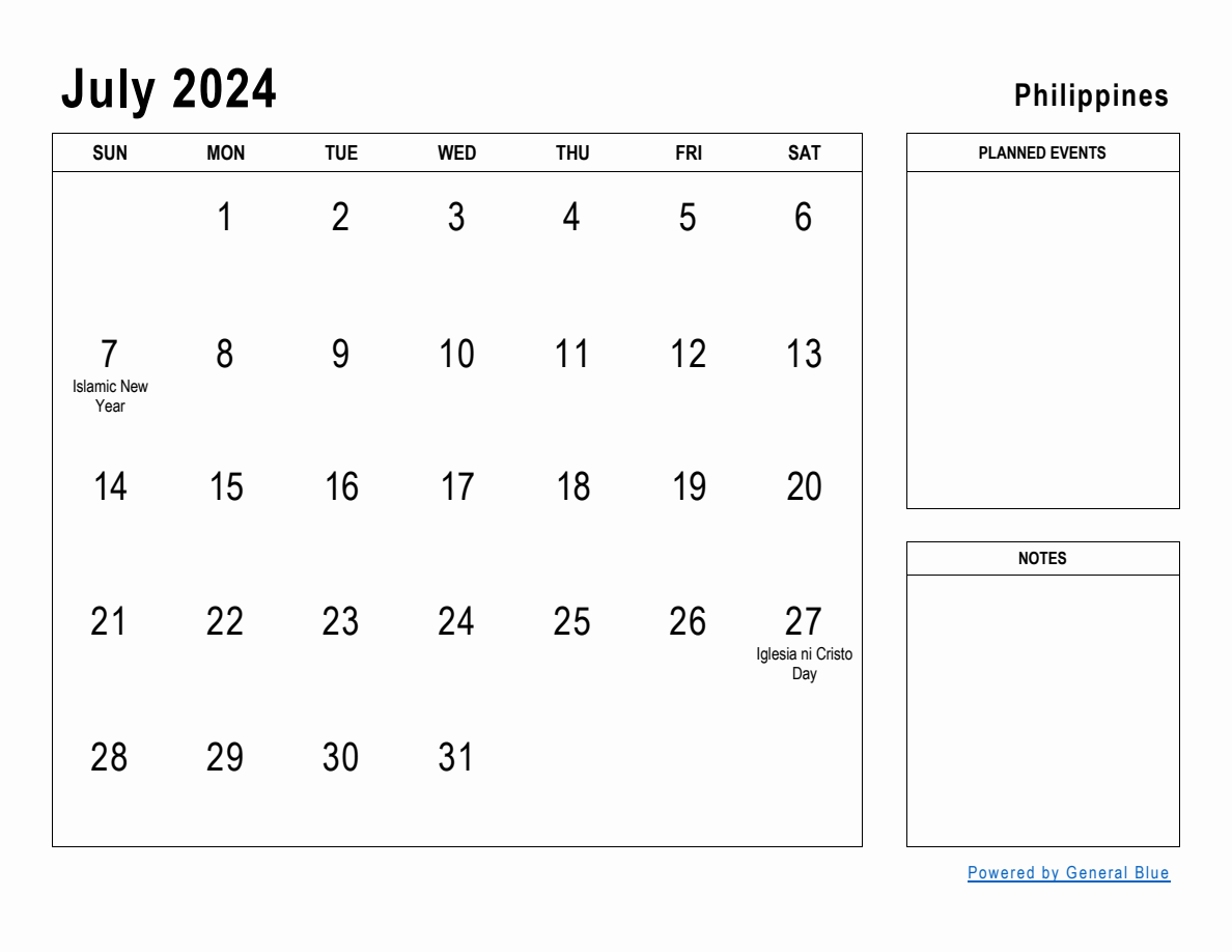 July 2024 Planner with Philippines Holidays