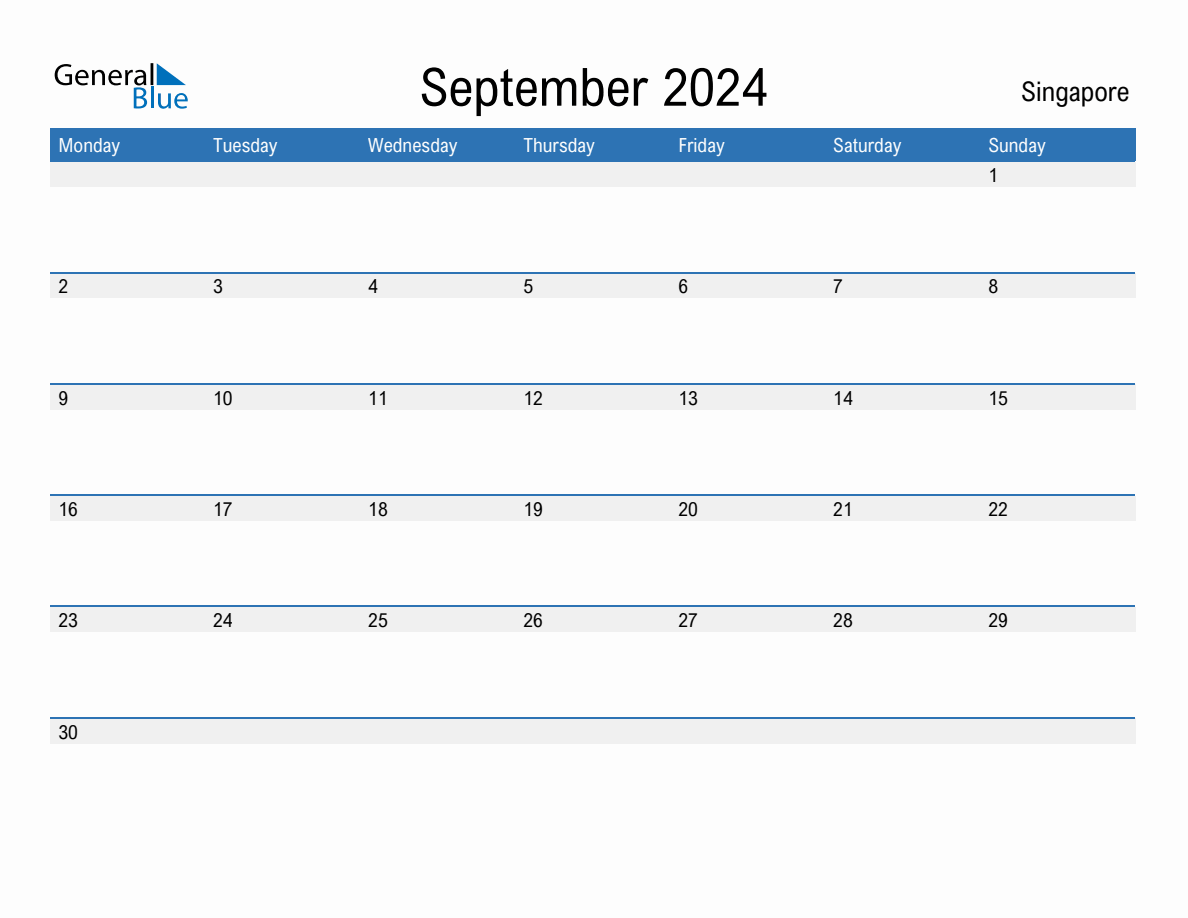 Editable September 2024 Calendar with Singapore Holidays