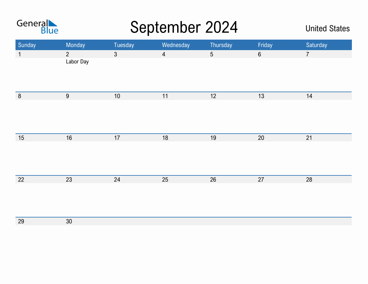 September 2024 Monthly Calendars with United States Holidays
