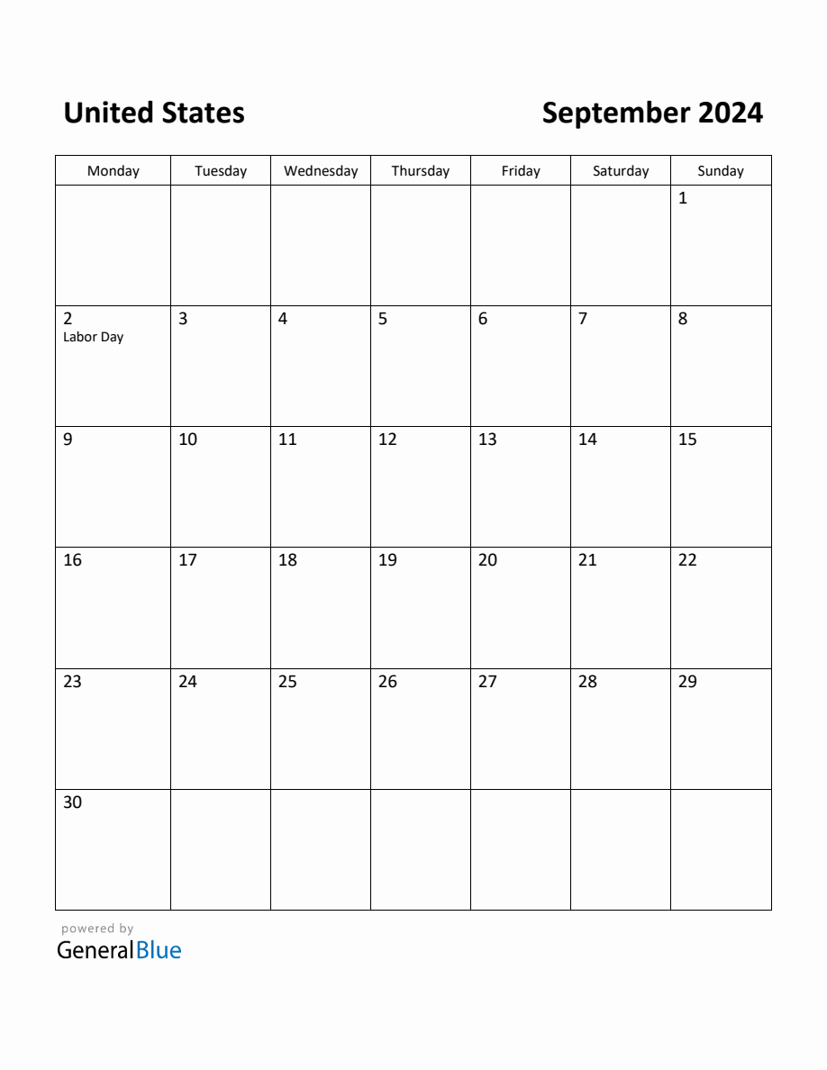 Free Printable September 2024 Calendar for United States (Monday Start)