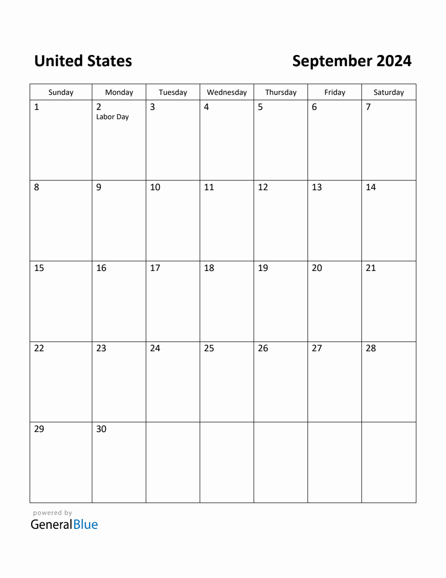 Free Printable September 2024 Calendar for United States