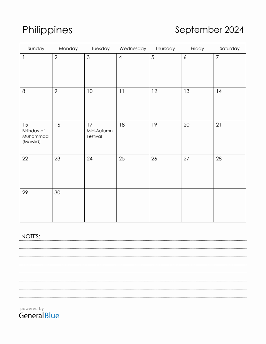 September 2024 Philippines Calendar with Holidays