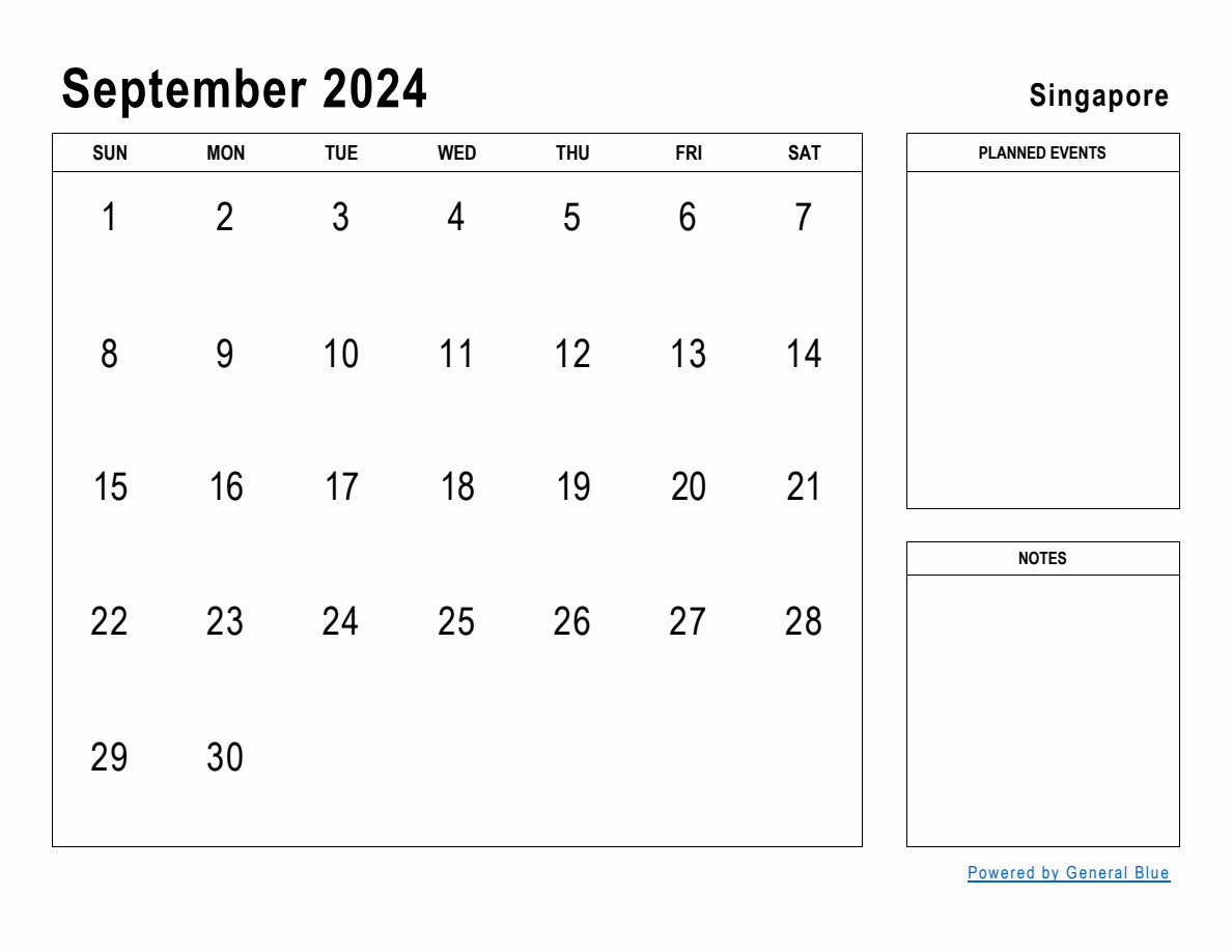 September 2024 Planner with Singapore Holidays