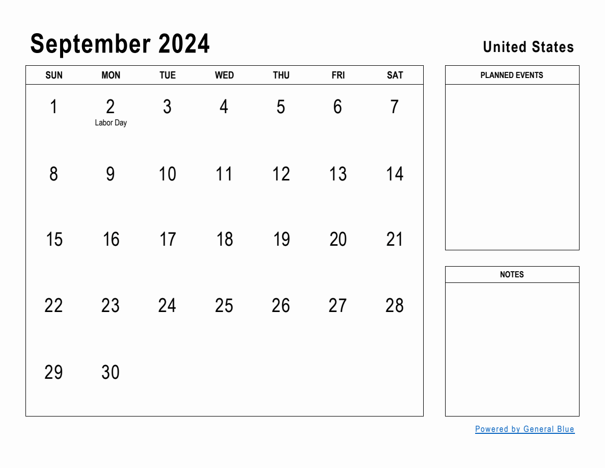 September 2024 Planner with United States Holidays