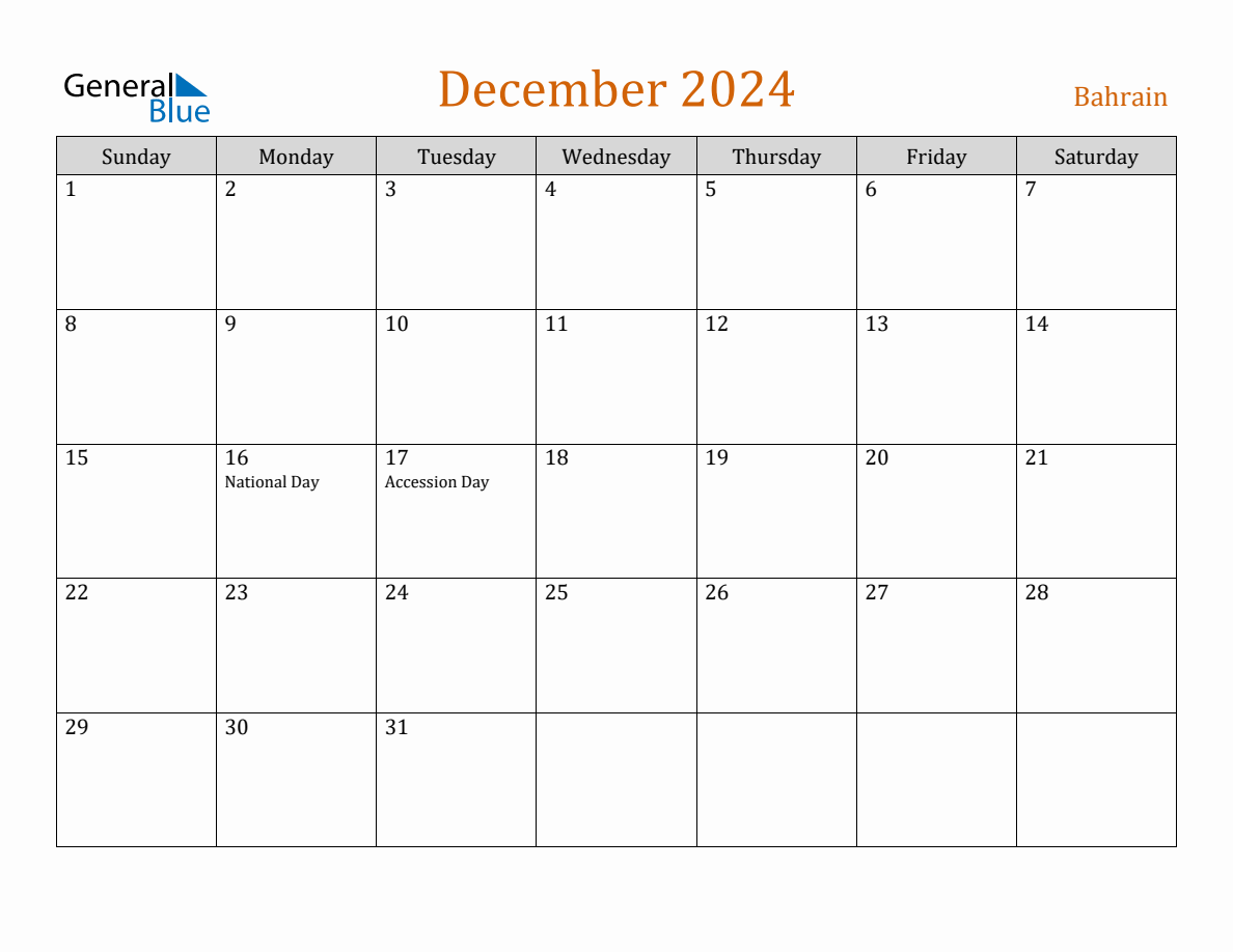 Free December 2024 Bahrain Calendar