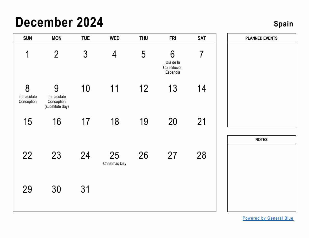 December 2024 Planner with Spain Holidays