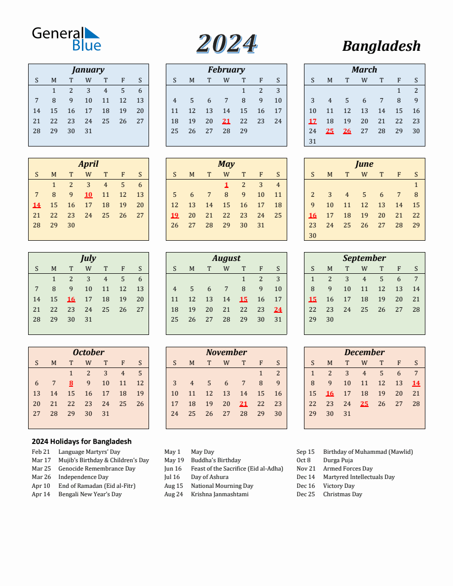2024 Bangladesh Calendar