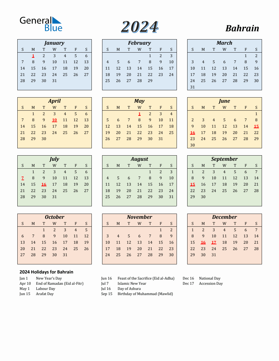 2024 Bahrain Calendar