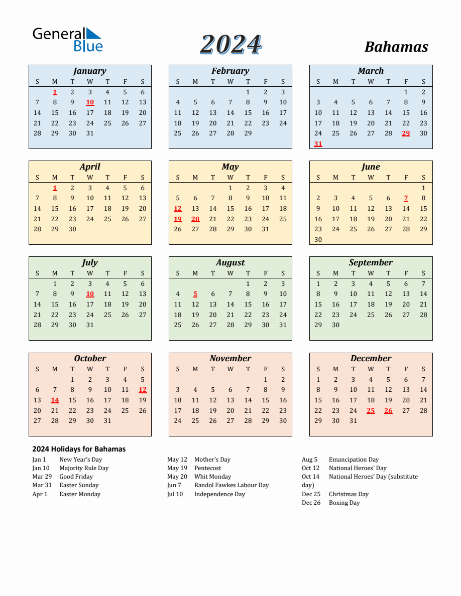 2024 Bahamas Calendar