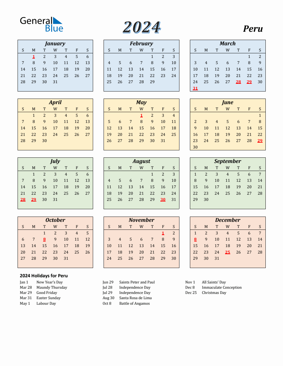 2024 Peru Calendar