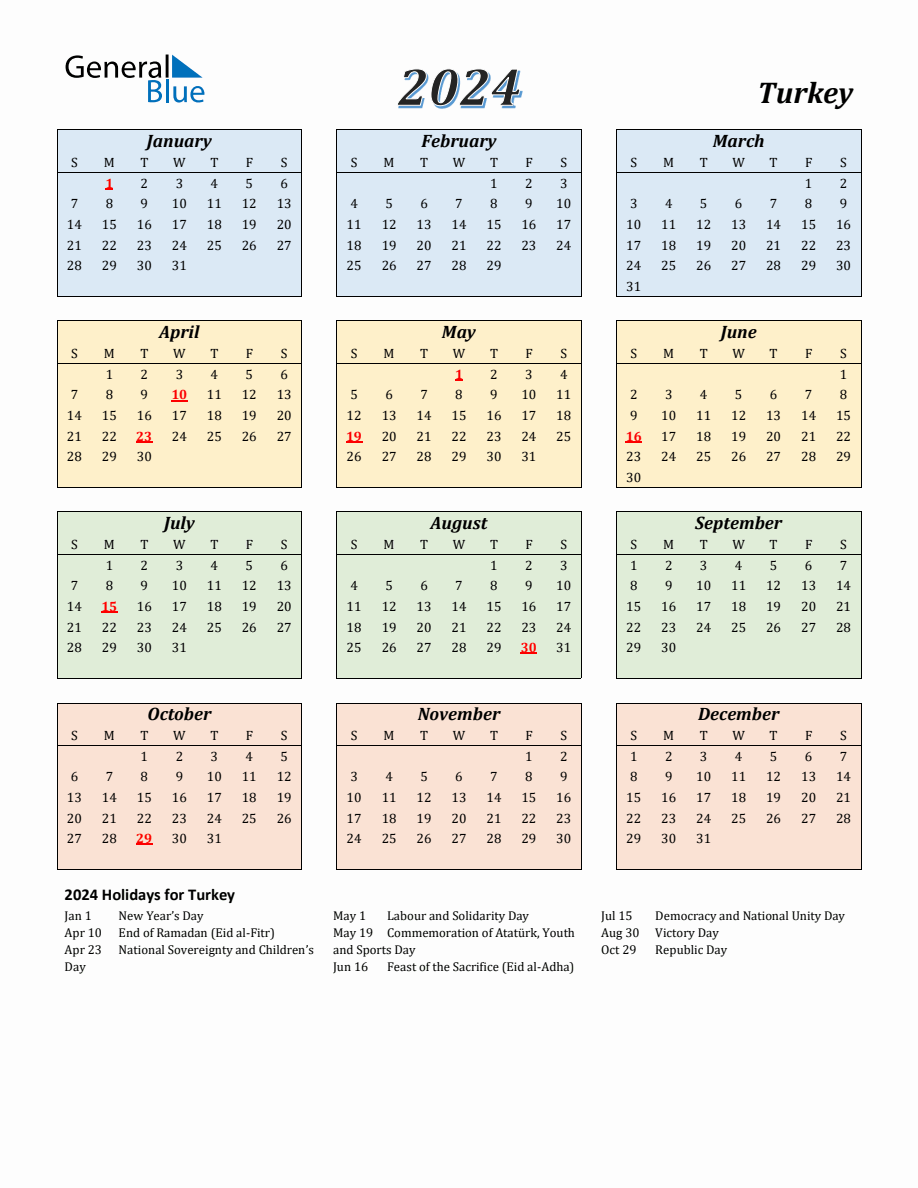2024 Turkey Calendar