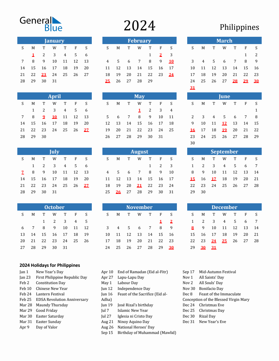 List Of 2024 Holidays Philippines