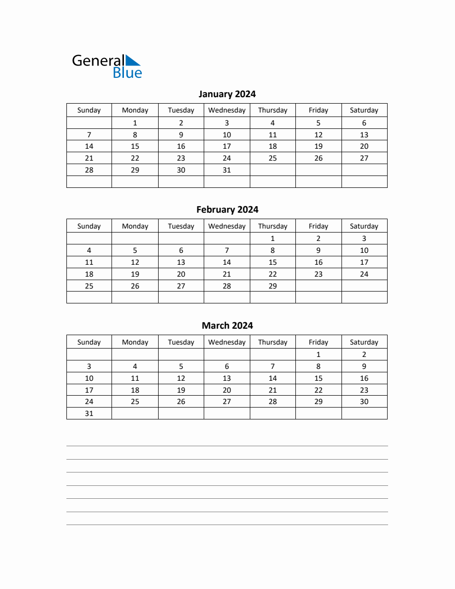 Free Printable Q1 Quarterly Calendar 2024