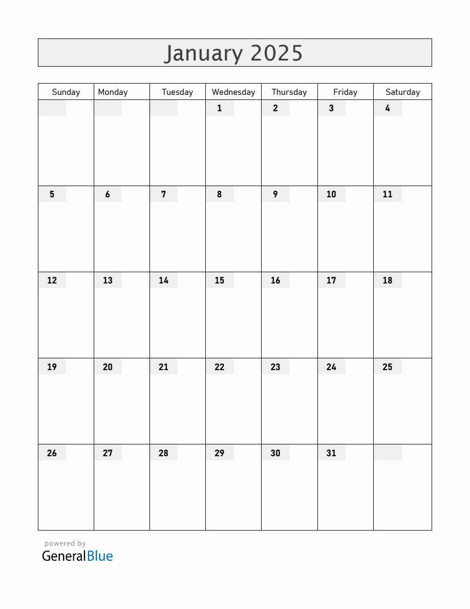 Blank January 2025 Calendar