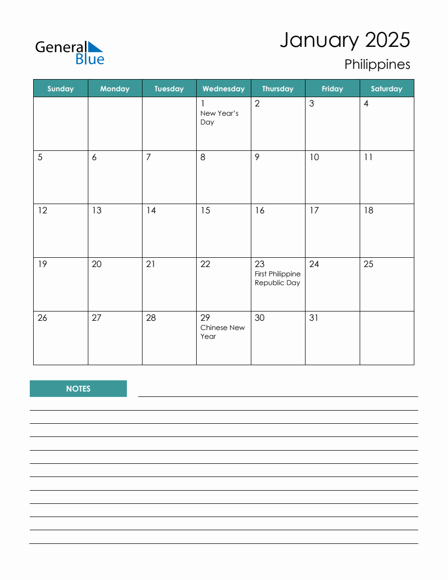 Monthly Planner with Philippines Holidays - January 2025