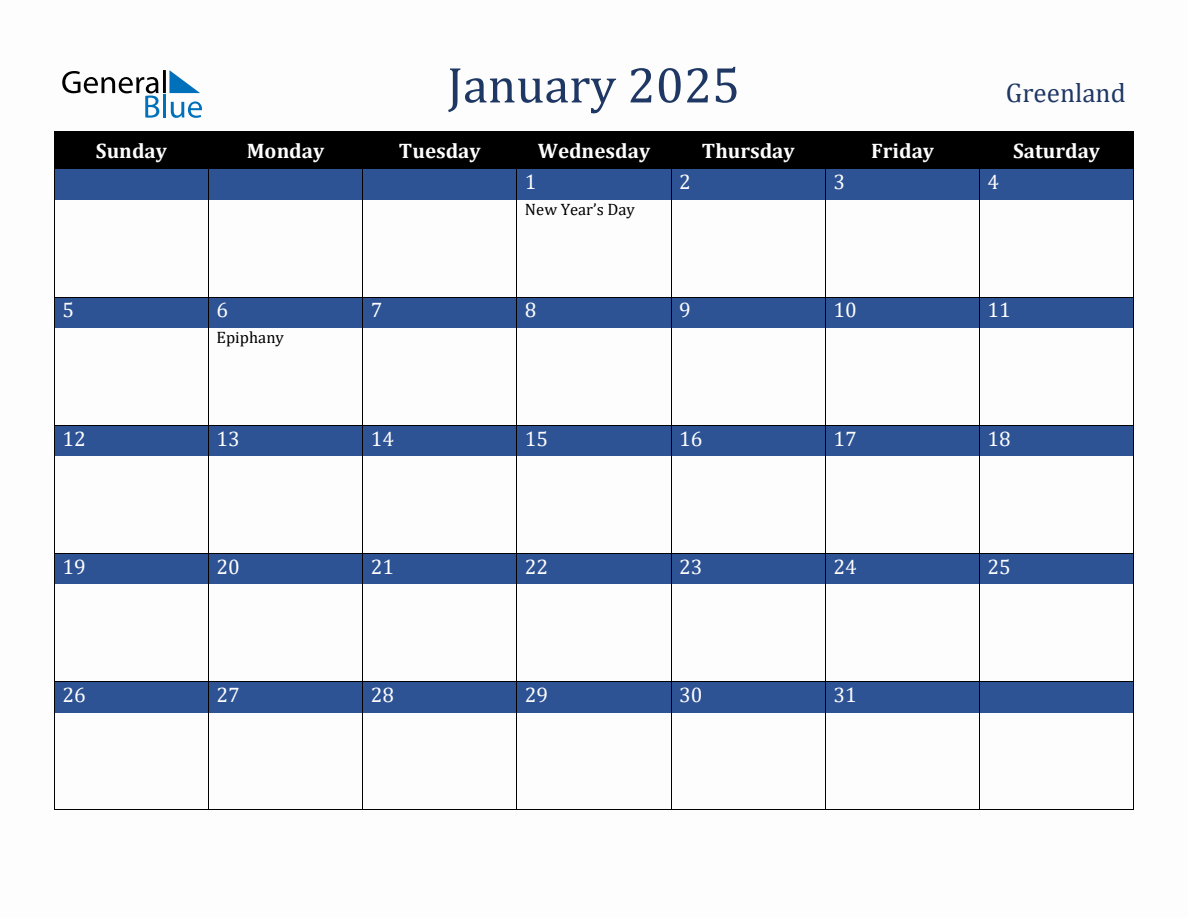 January 2025 Greenland Holiday Calendar
