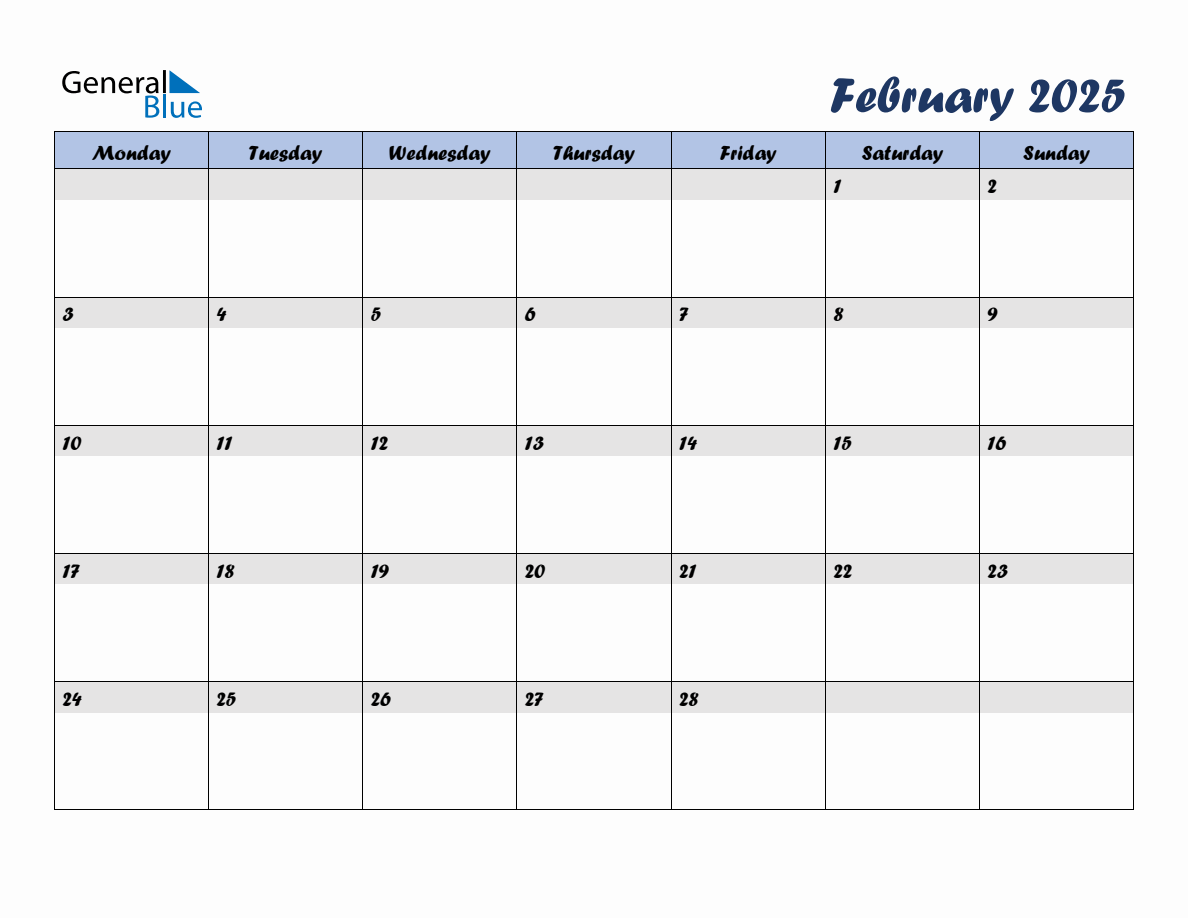 Free February 2025 Monthly Editable Calendar - Monday Start