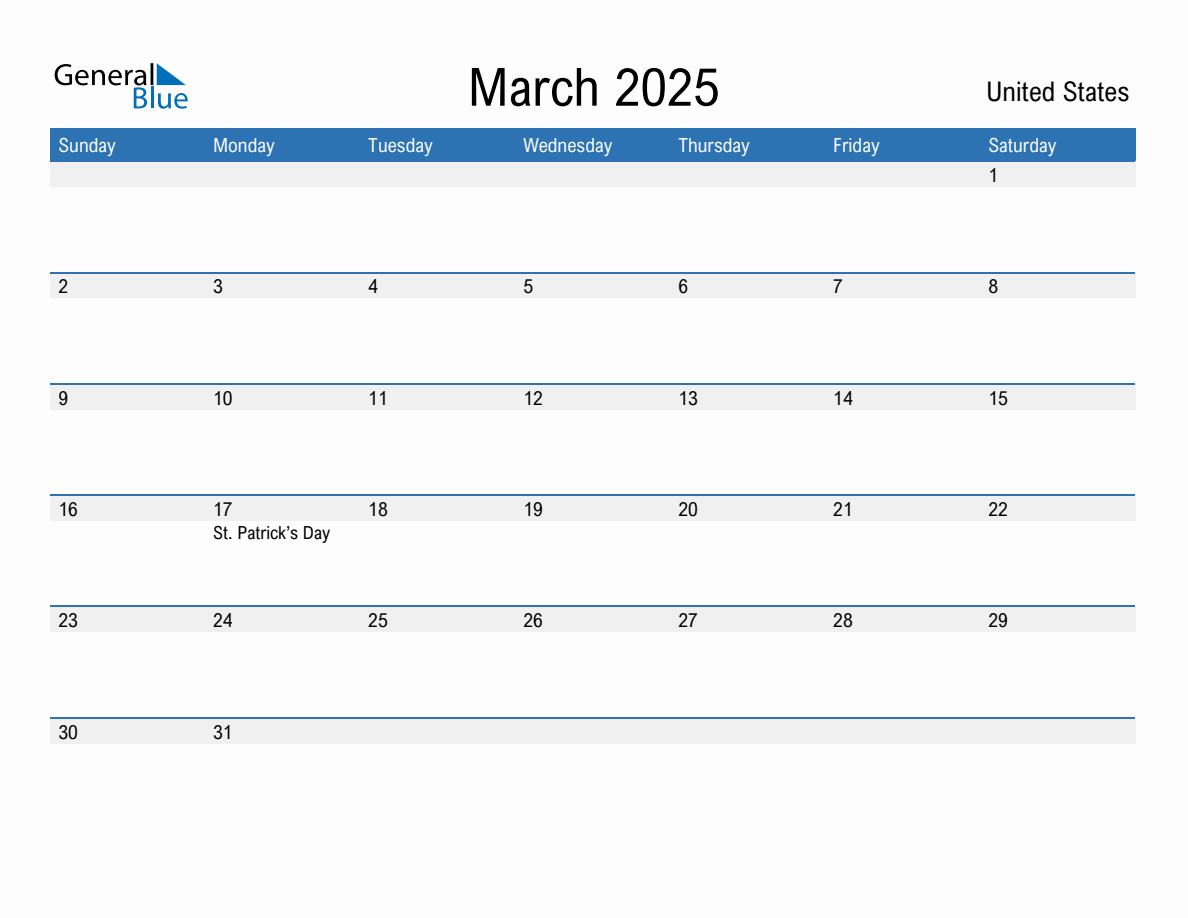 March 2025 Monthly Calendars with United States Holidays