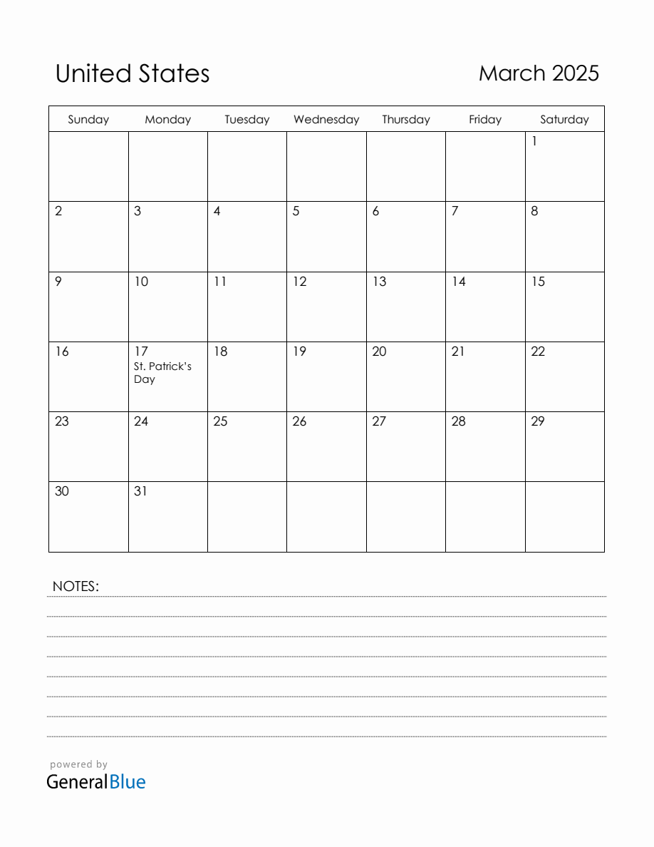 March 2025 United States Calendar with Holidays