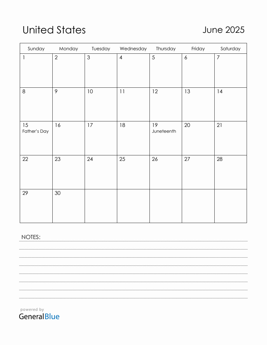 June 2025 United States Calendar with Holidays