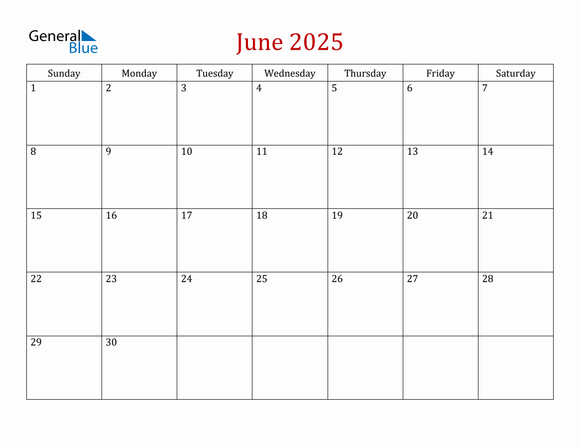 June 2025 Simple Calendar