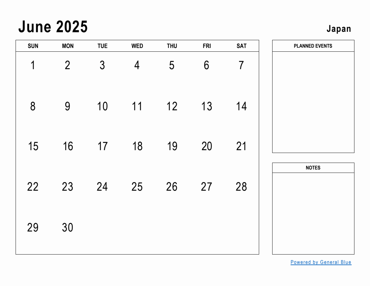 June 2025 Planner with Japan Holidays