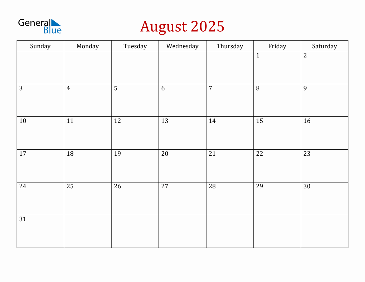 August 2025 Simple Calendar
