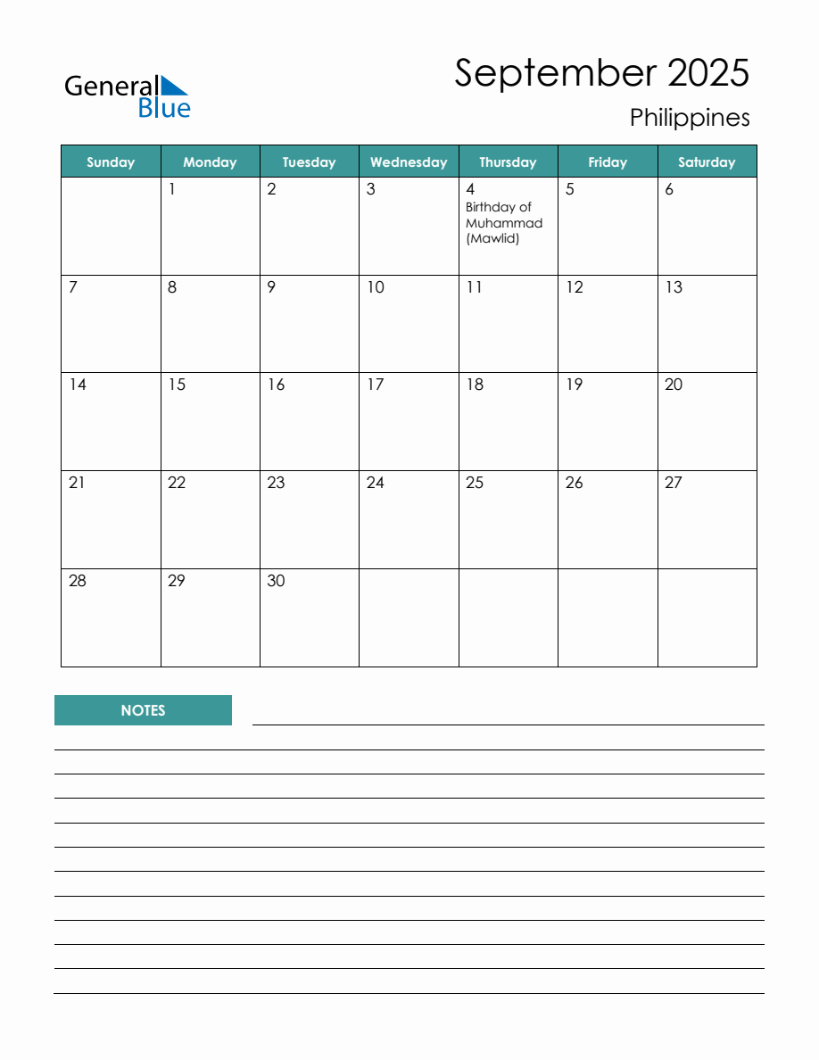 Monthly Planner with Philippines Holidays - September 2025