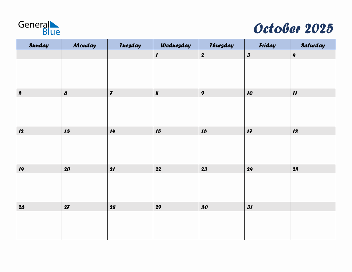Free October 2025 Monthly Editable Calendar