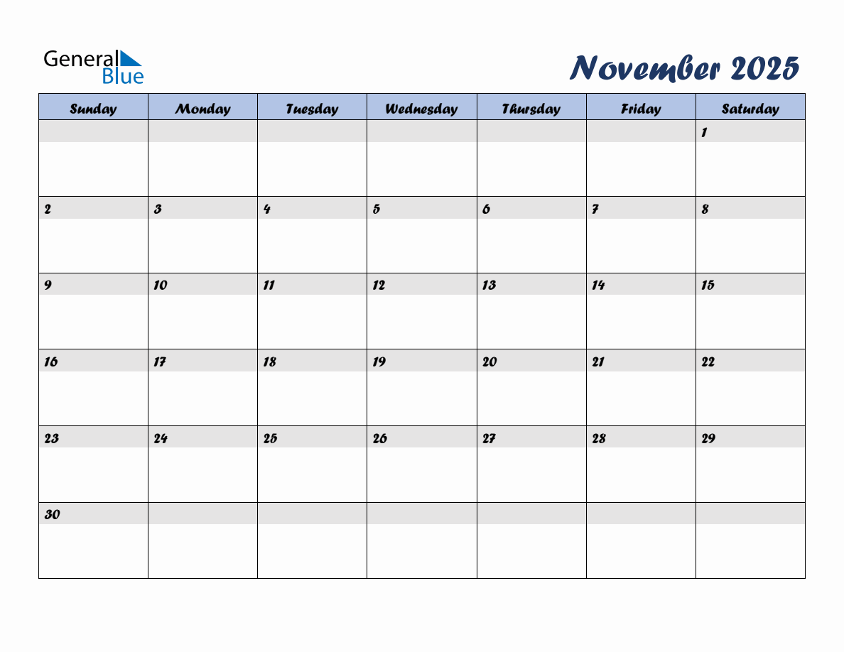 Free November 2025 Monthly Editable Calendar