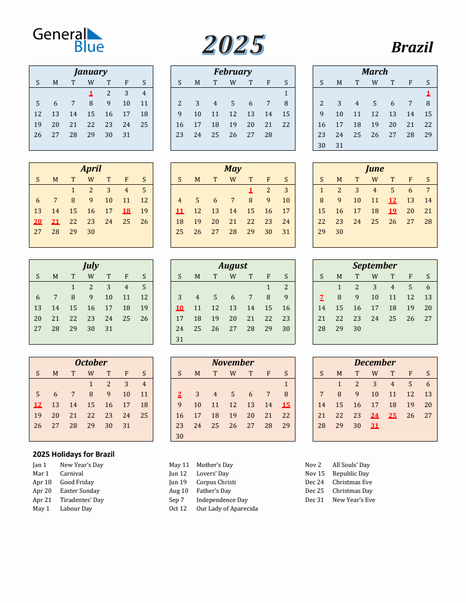 2025 Brazil Calendar