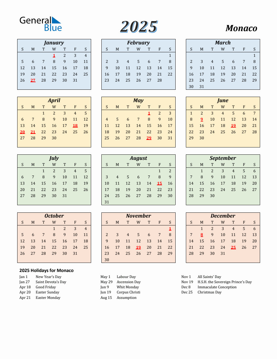 2025 Monaco Calendar