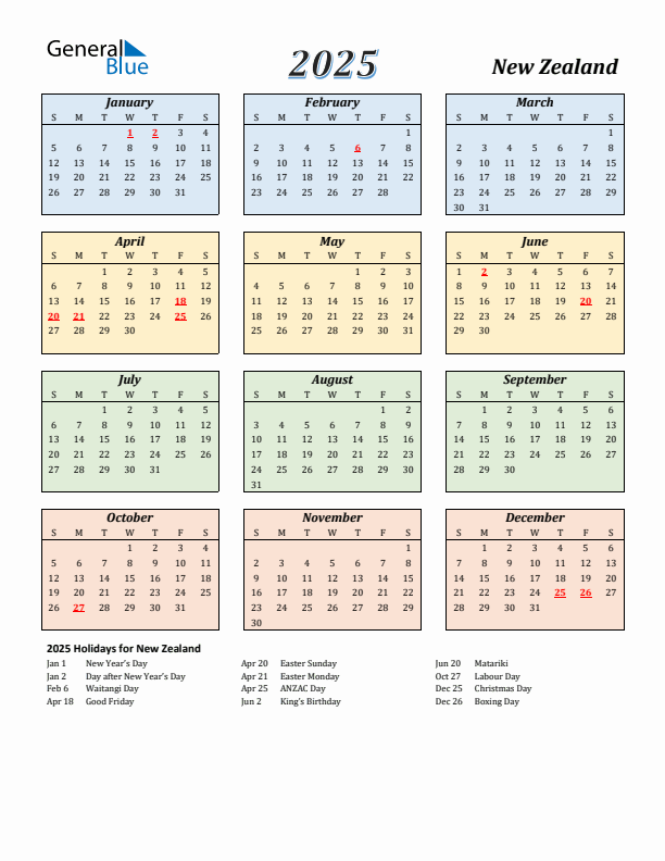 New Zealand 2025 Calendar With Holidays New Zealand 2025 Calendar With Holidays