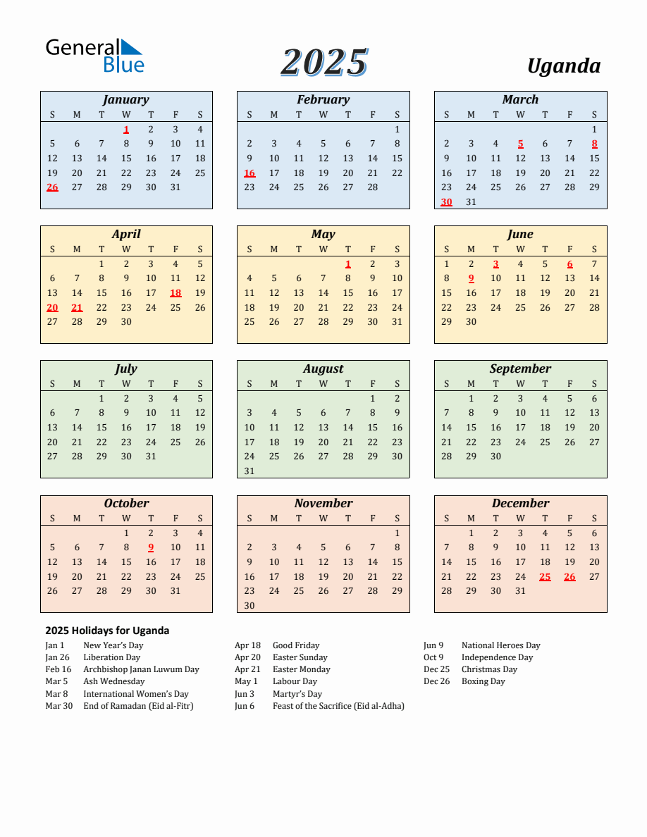2025 Uganda Calendar