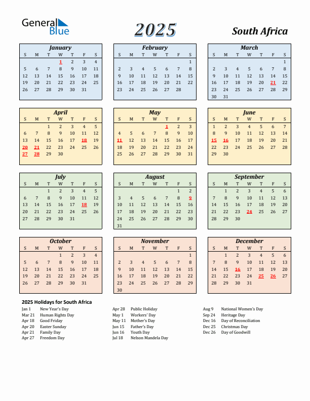 2025 South Africa Calendar 2025 South Africa Calendar