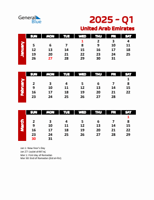 United Arab Emirates Calendars with Holidays
