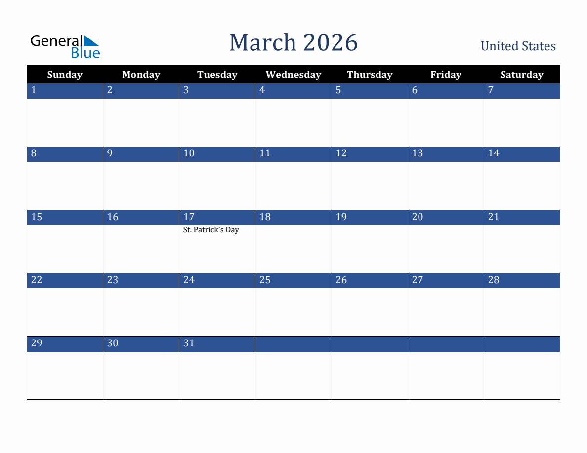 March 2026 United States Holiday Calendar